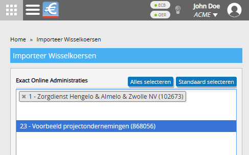Gratis inlezen vreemde valuta wisselkoersen in Exact Online