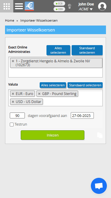 Gratis inlezen vreemde valuta wisselkoersen in Exact Online